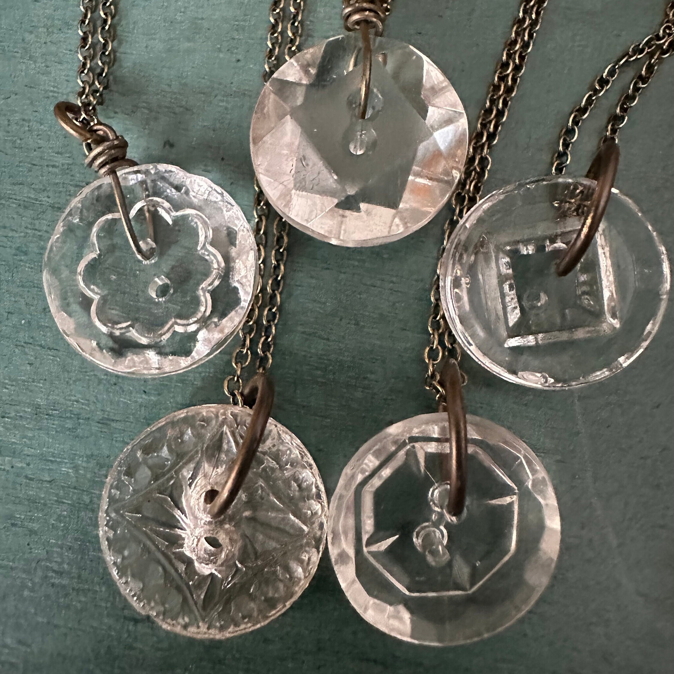 Vintage Glass Button Necklace, 1940s, 1950s, Pressed Glass Buttons, Old ...