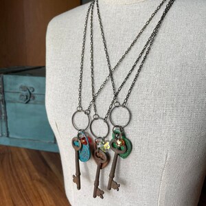 Vintage Skeleton Key With Heart Lock and Crystal Pendant, Antique ...