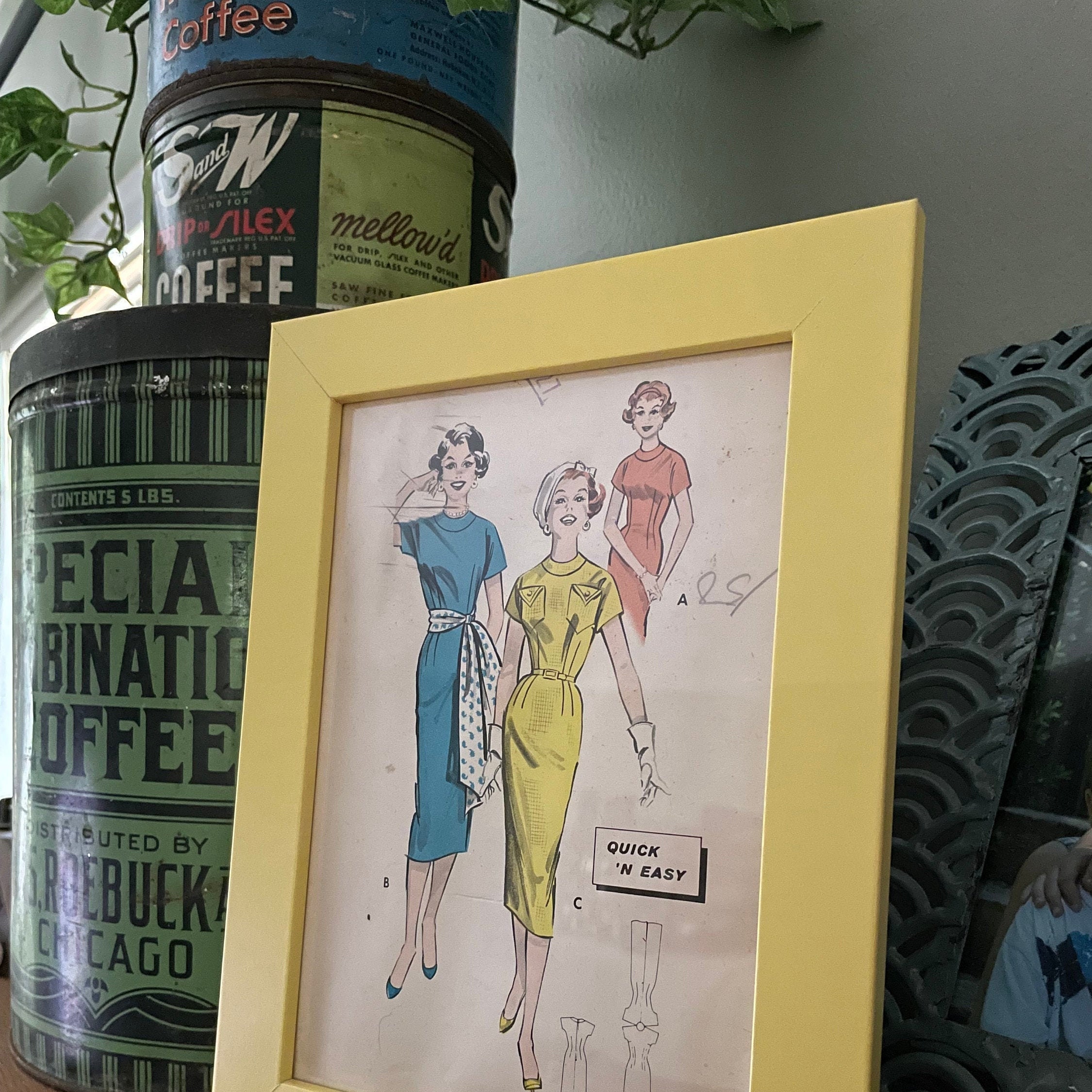 Framed Vintage Sewing Pattern Cover, Butterick, Simplicity, Advance ...