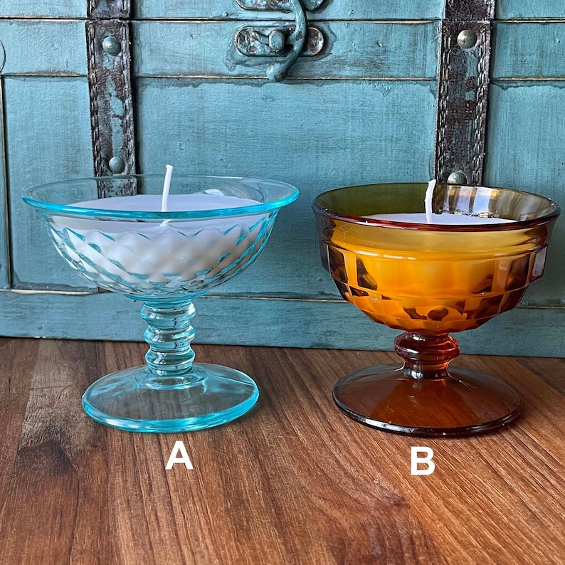 Vintage Glass Hand-poured Candles, Colored Glass, Unscented, Antique ...