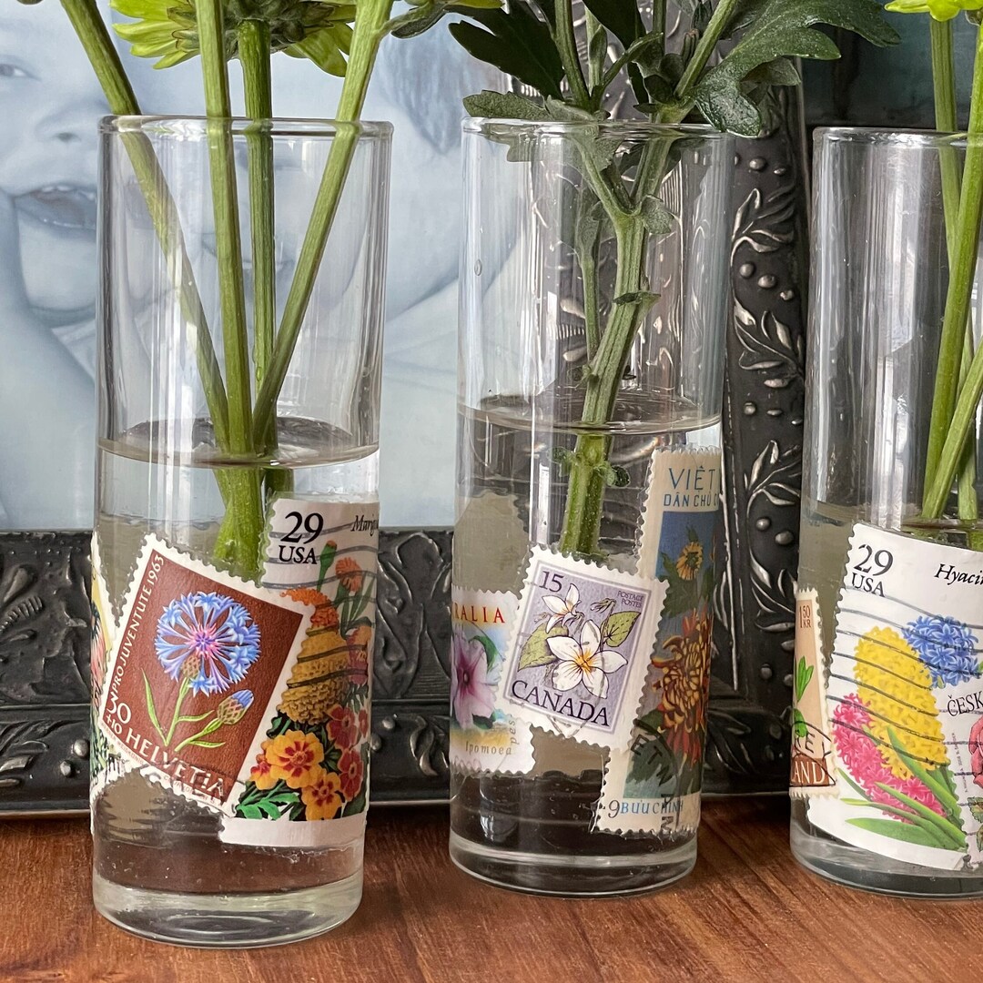 Vintage Postage Stamp Mini Bud Vase, 4" Tall, Old Postage, Old Stamps ...