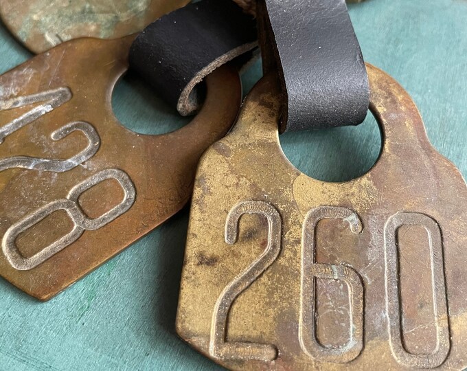 Vintage Brass Cow Tag Key Fob Antique Farm Leather Key - Etsy