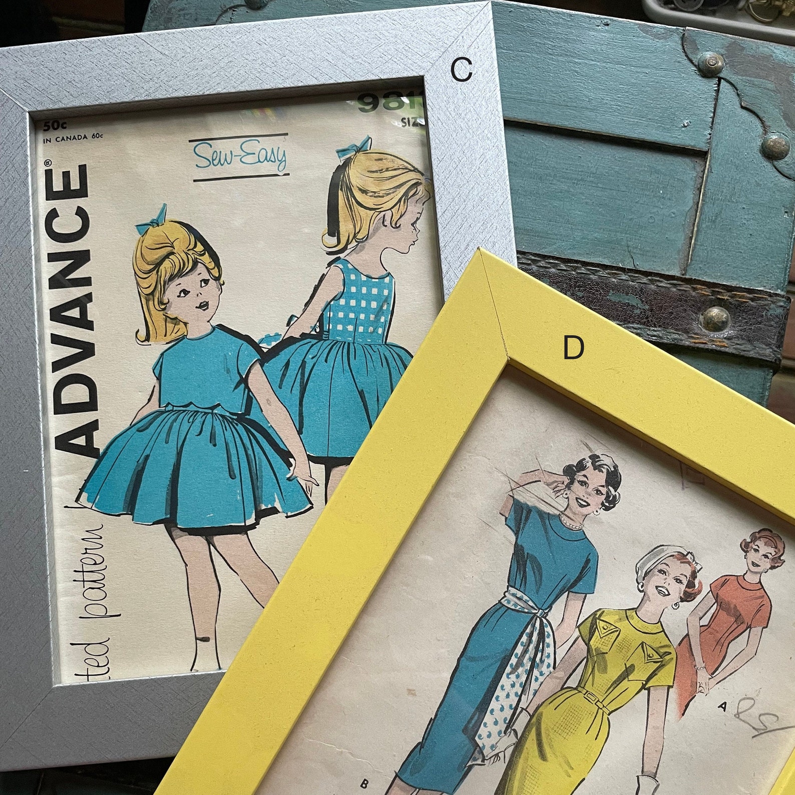 Framed Vintage Sewing Pattern Cover, Butterick, Simplicity, Advance ...