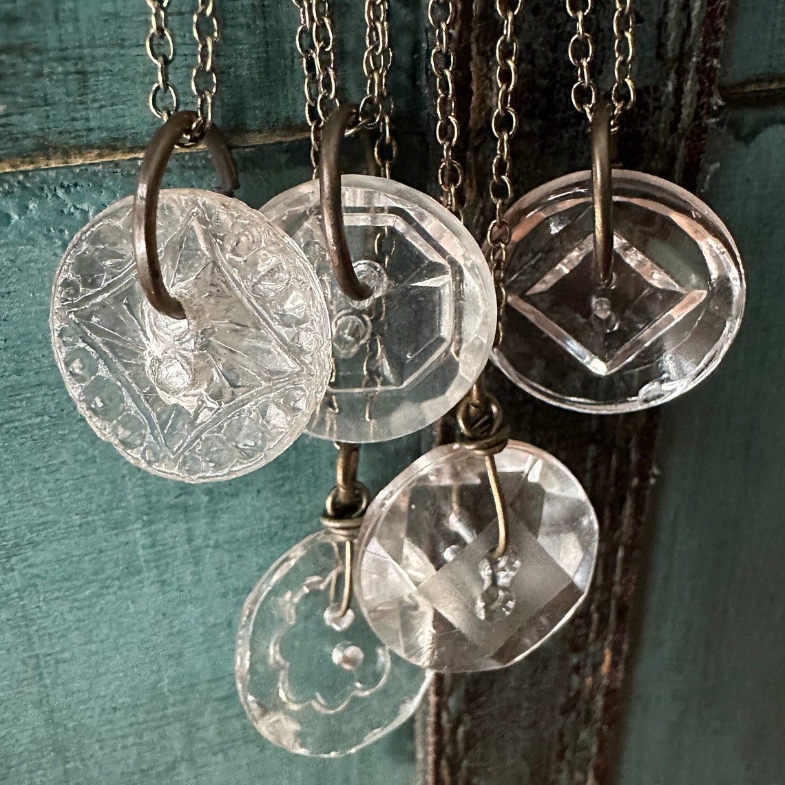 Vintage Glass Button Necklace, 1940s, 1950s, Pressed Glass Buttons, Old ...