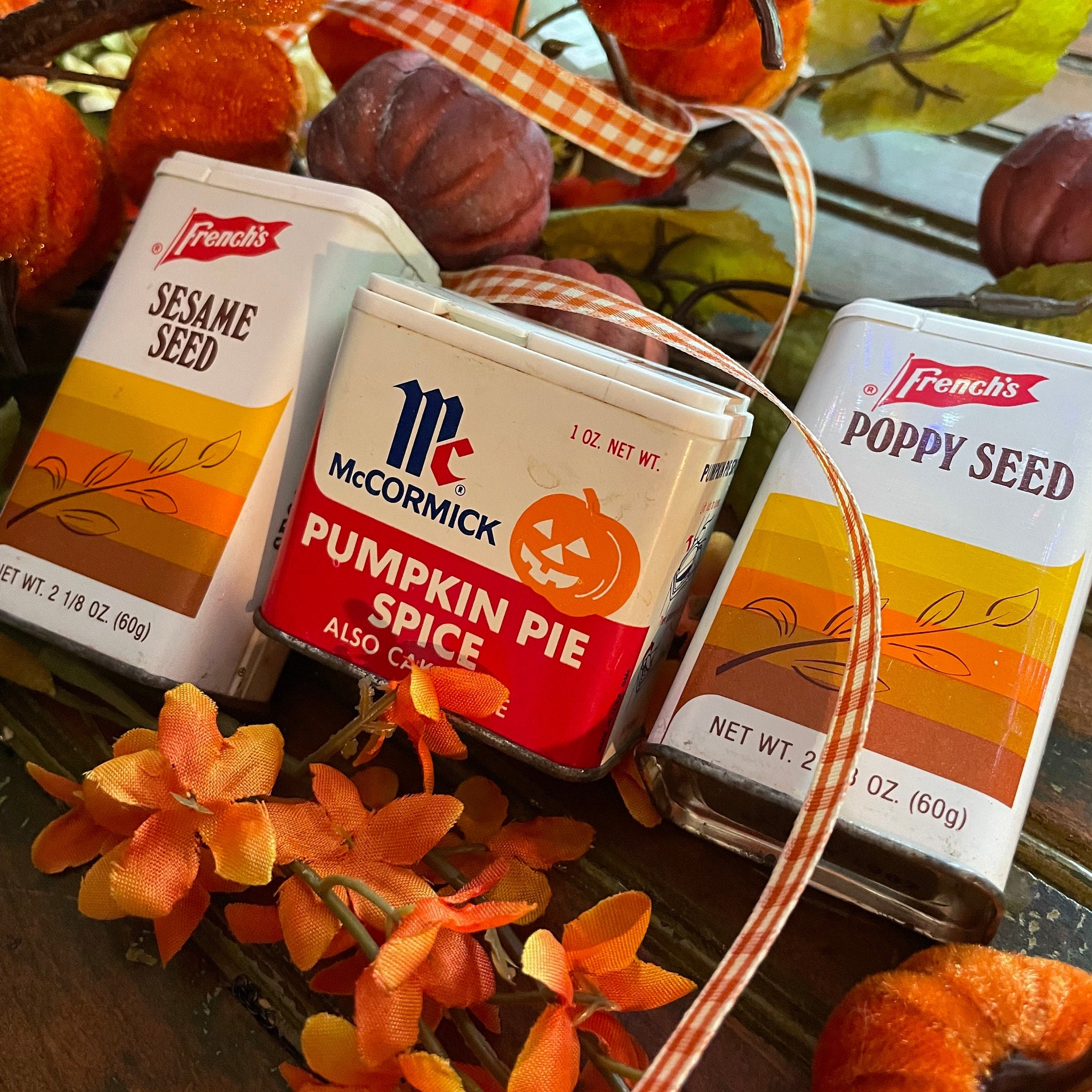 Vintage Fall Spice Tin, Seasoning Tin, Fall Decor, Pumpkin Spice, Poppy ...