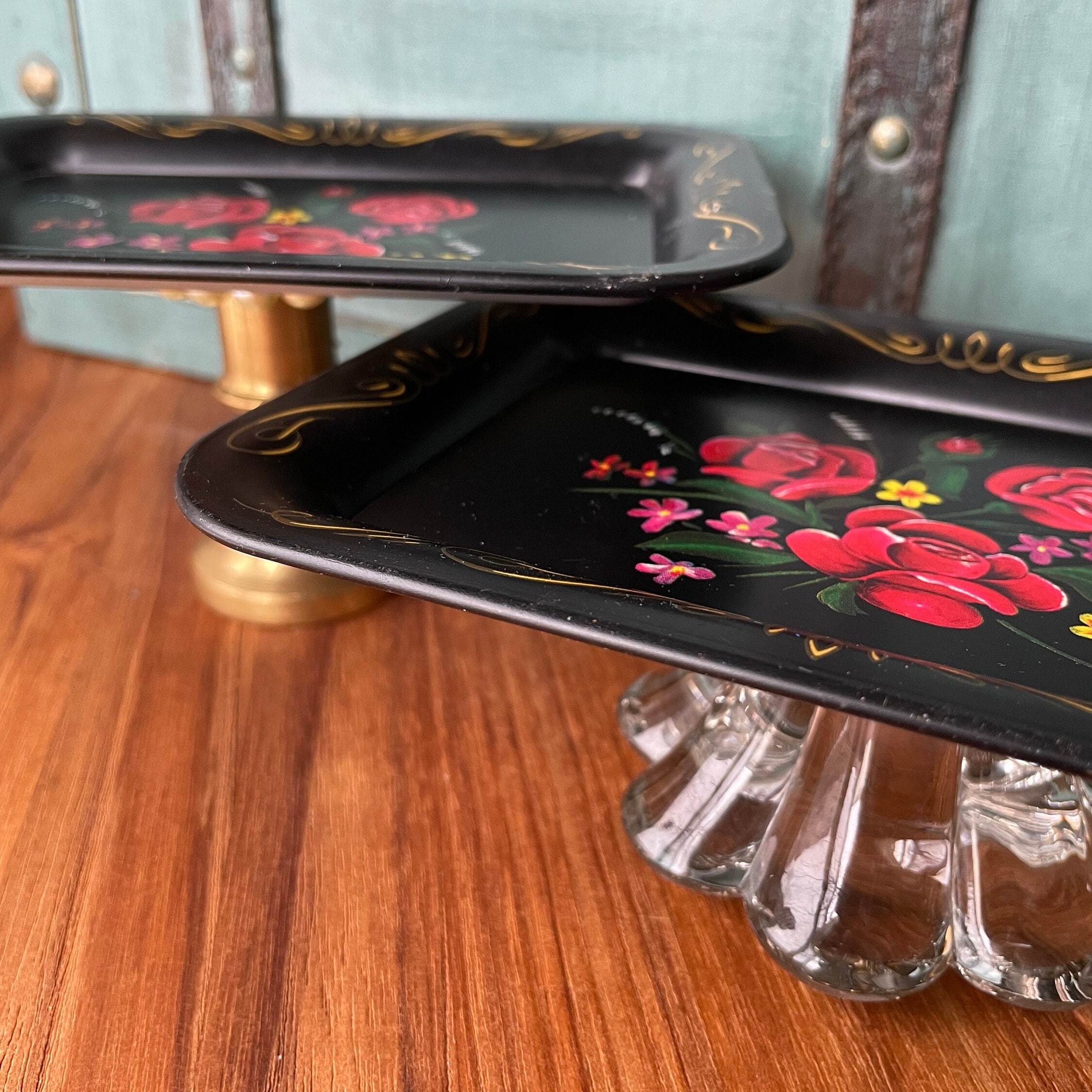 1950s and 60s Toleware Mini Trinket Tip Trays on Pedestals, Vintage ...