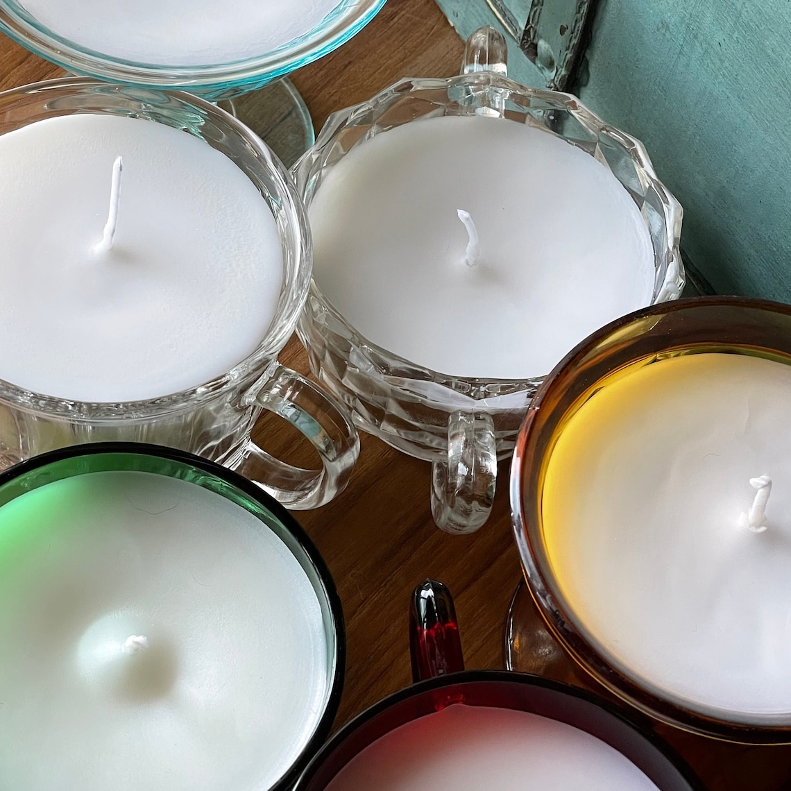 Vintage Glass Hand-poured Candles, Colored Glass, Unscented, Antique ...