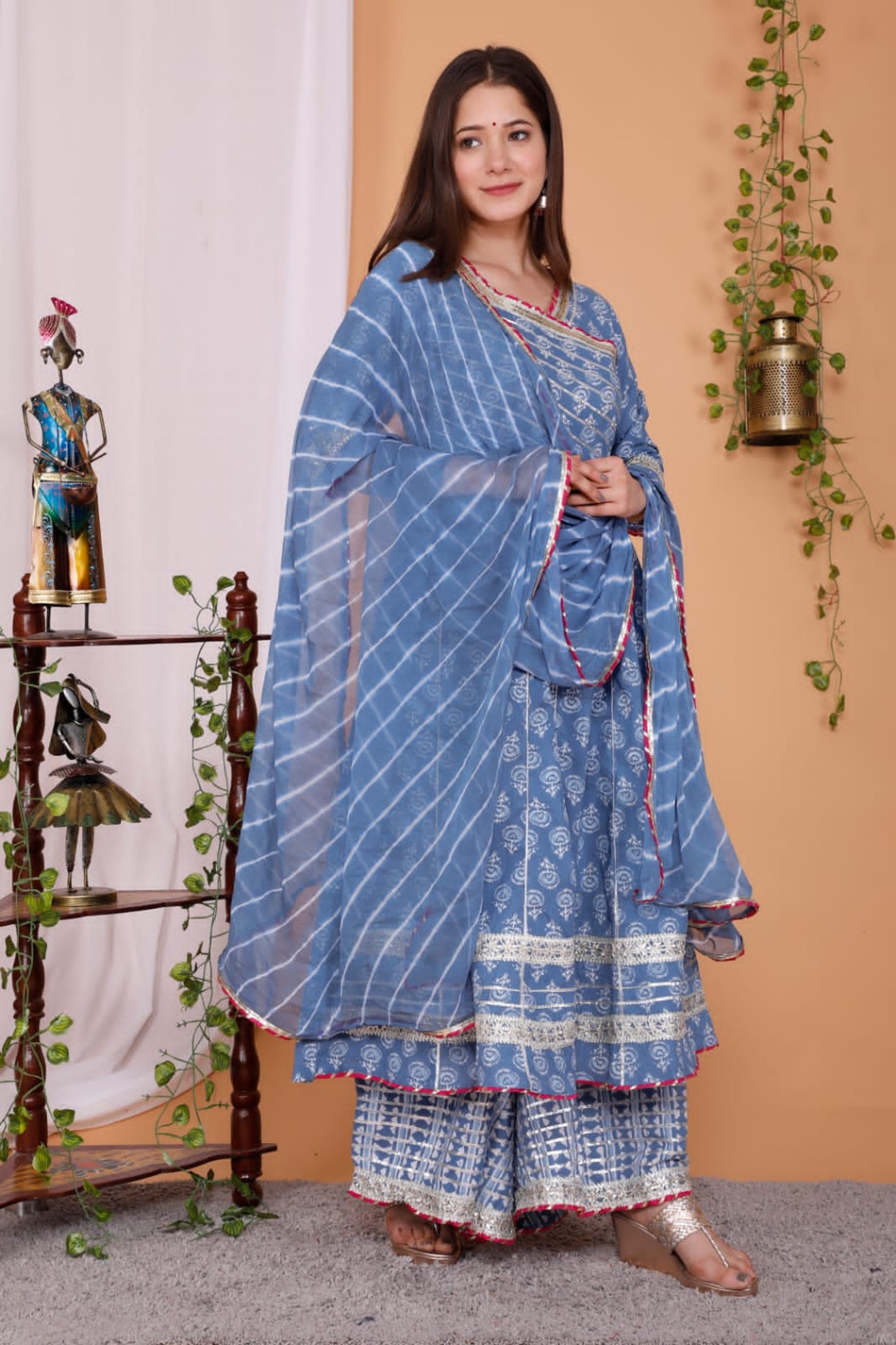 Traditional Indian Angrakha Style Flared Anarkali Gown With | Etsy