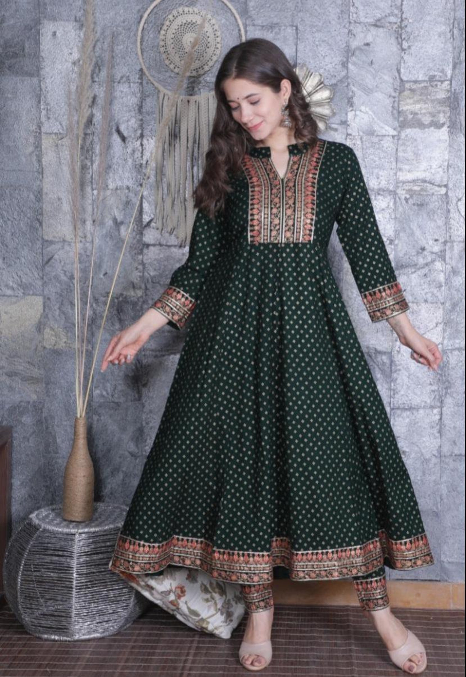 Pakistani Green Anarkali Suit Full Flared Kurta With Pant & | Etsy