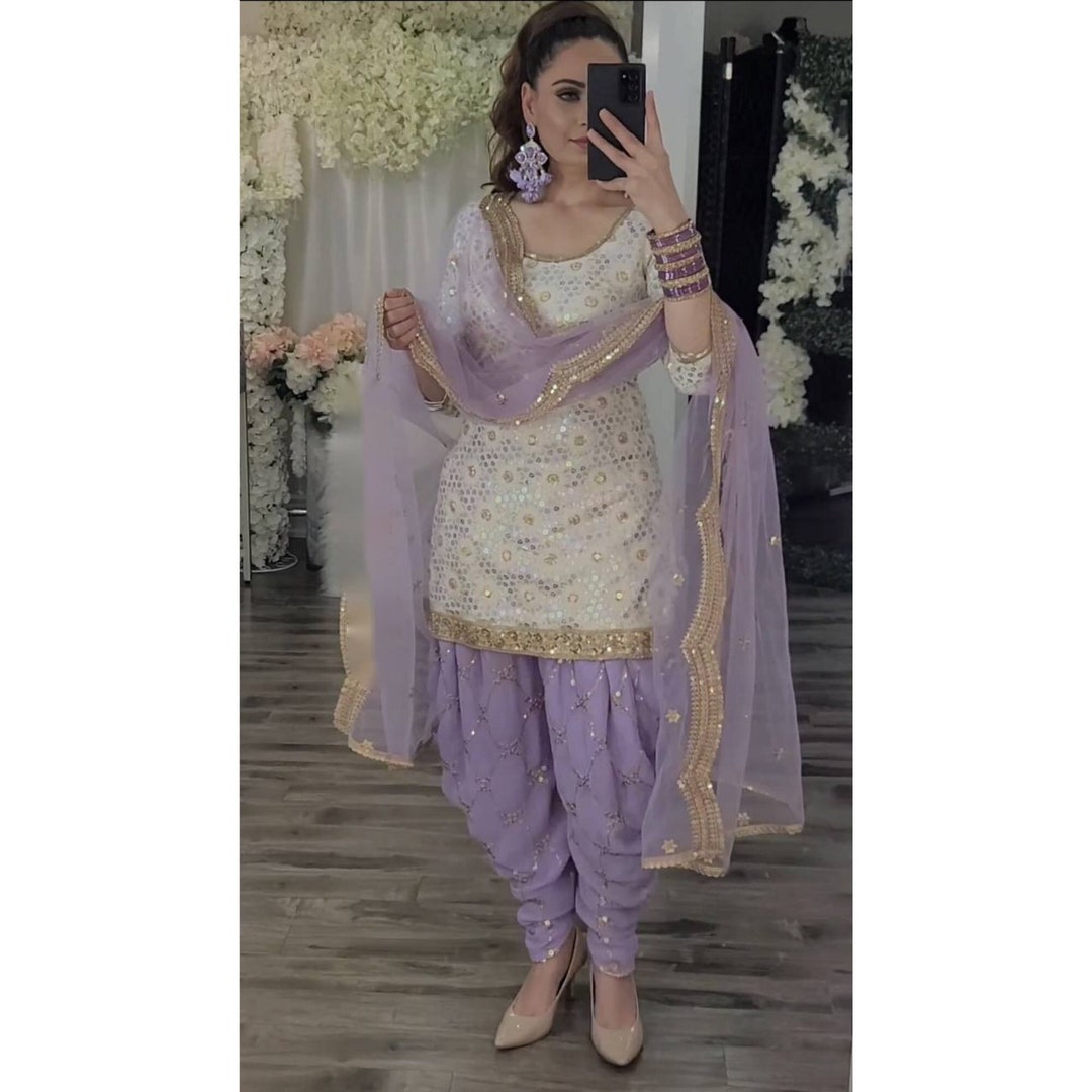 Premium Embroidery Lavender Patiala Suit Set Short Kurta With - Etsy