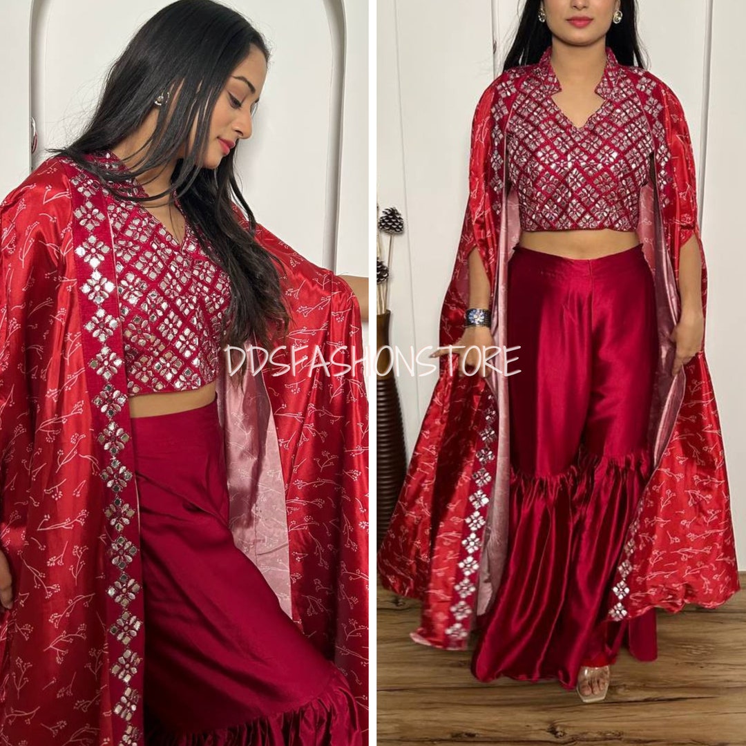 Beautiful Red Chic Indo-western Dress Bollywood Party Suit Glamorous ...