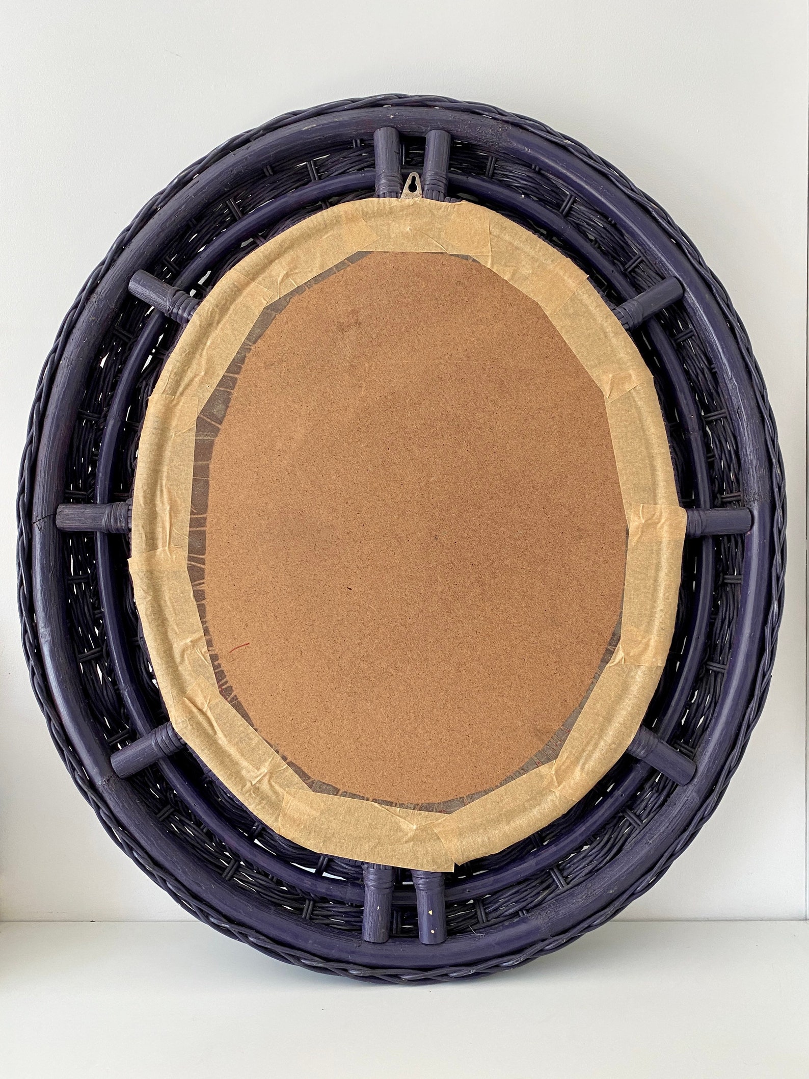 Large Vintage Blue Woven Rattan Mirror Oval Shape Braided - Etsy