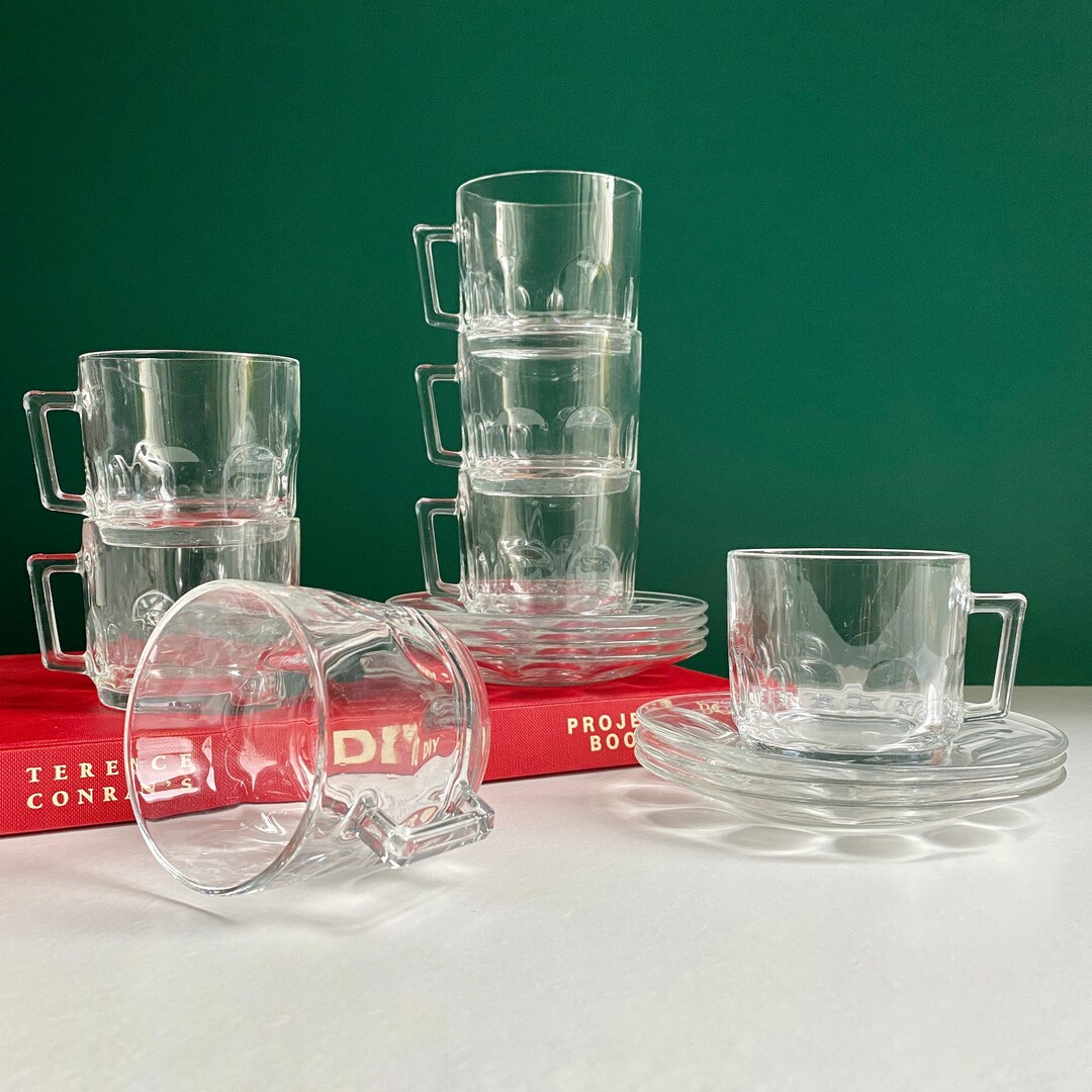 Vintage 14 Piece Arcoroc France Glass Coffee Cup Set Set of 7 Britannia ...