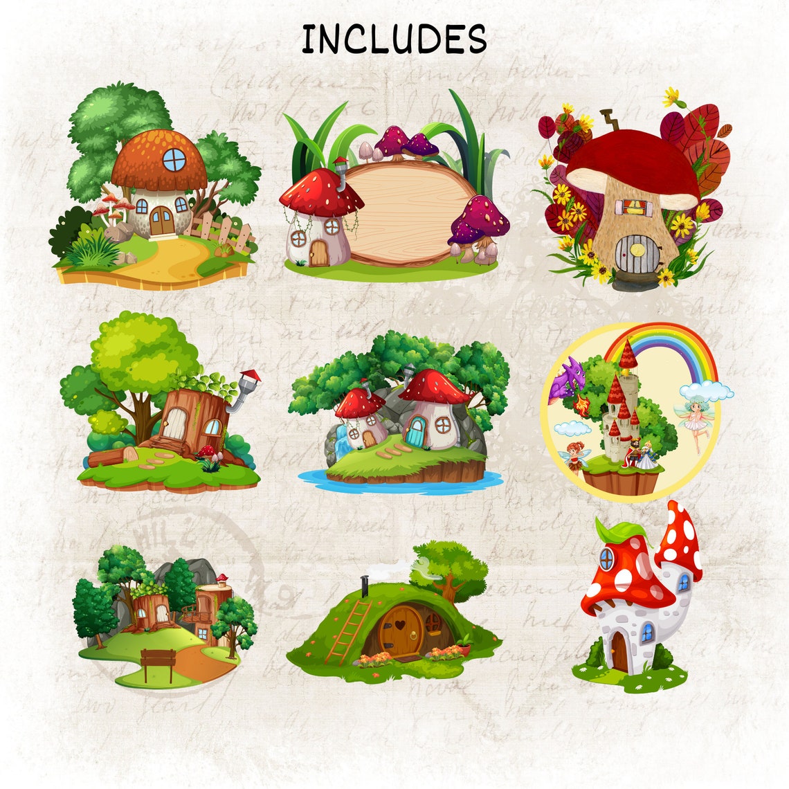 30 Fairy House Clip Art Set, Digital Clip Art, PNG Transparent ...