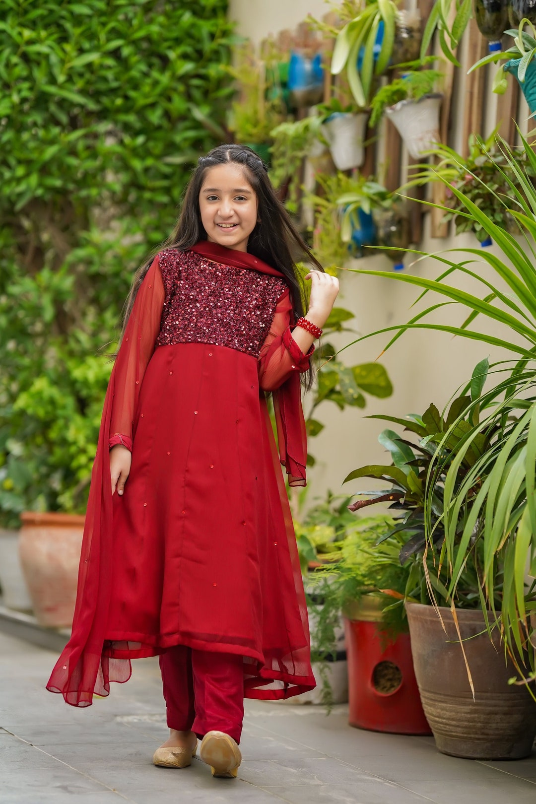 Maroon Girls : 3 Piece Shalwar Kameez Dupatta - Etsy