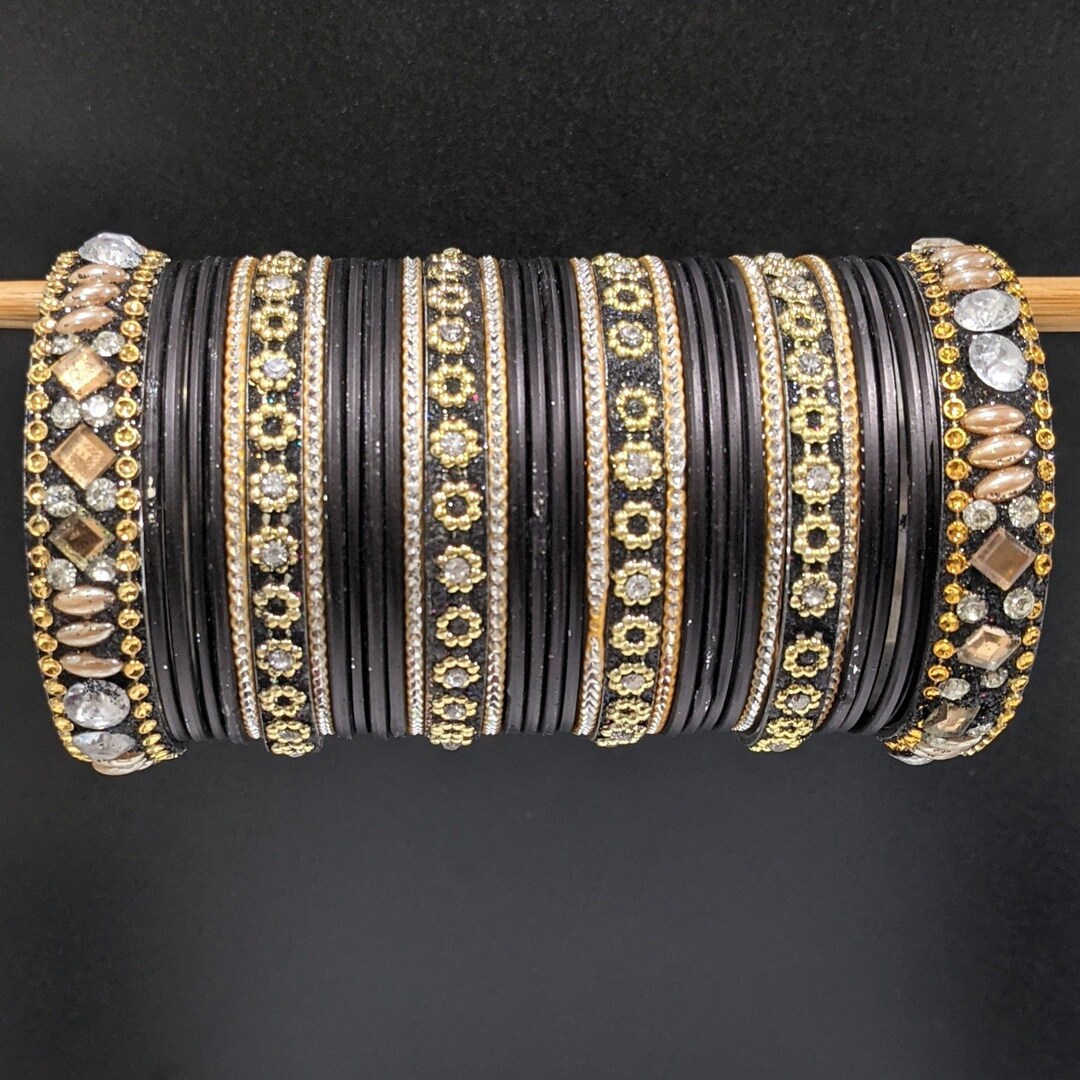 Bangles Large Set : Matt Black & Golden - Etsy