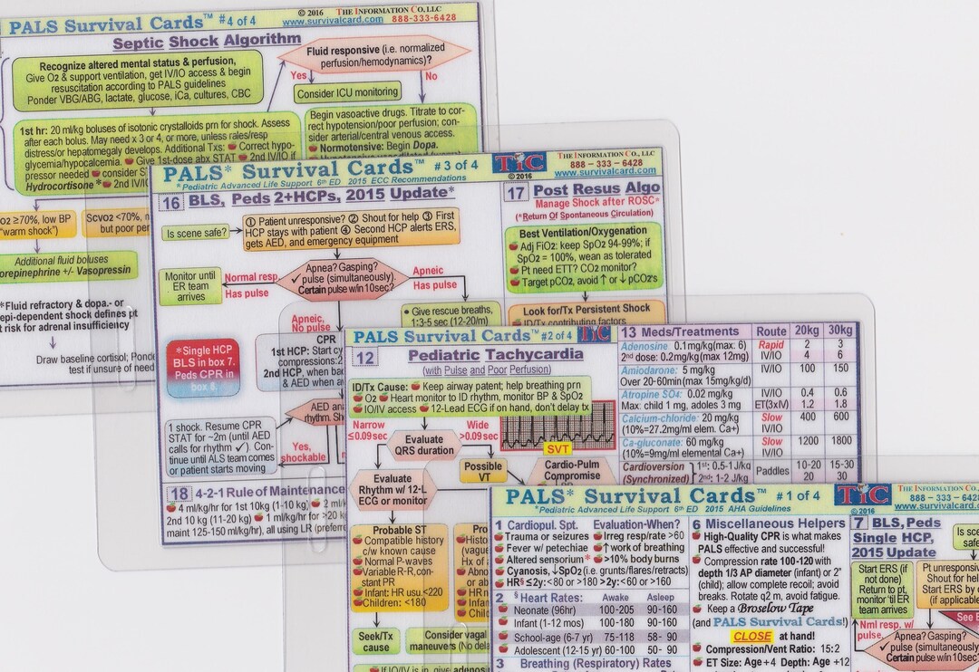 PALS Advanced Cardiac Life Support Survival Card Quick Reference Study ...