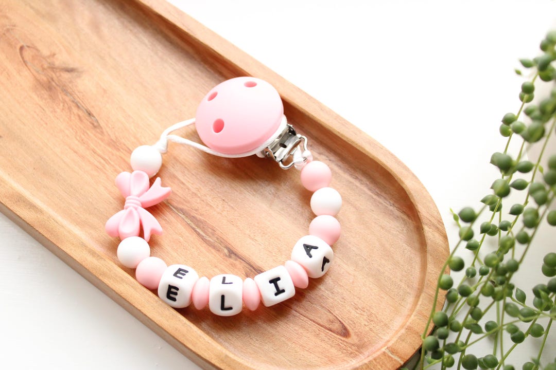 Personalised Pink Bow Dummy Clip Baby Girl Gift Soother Holder Pacifier ...