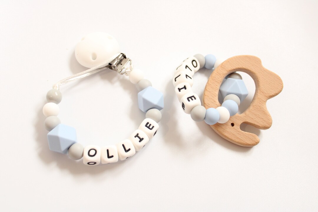 Personalised Baby Gift Set Soother Holder Pacifier Clip Silicone Dummy ...