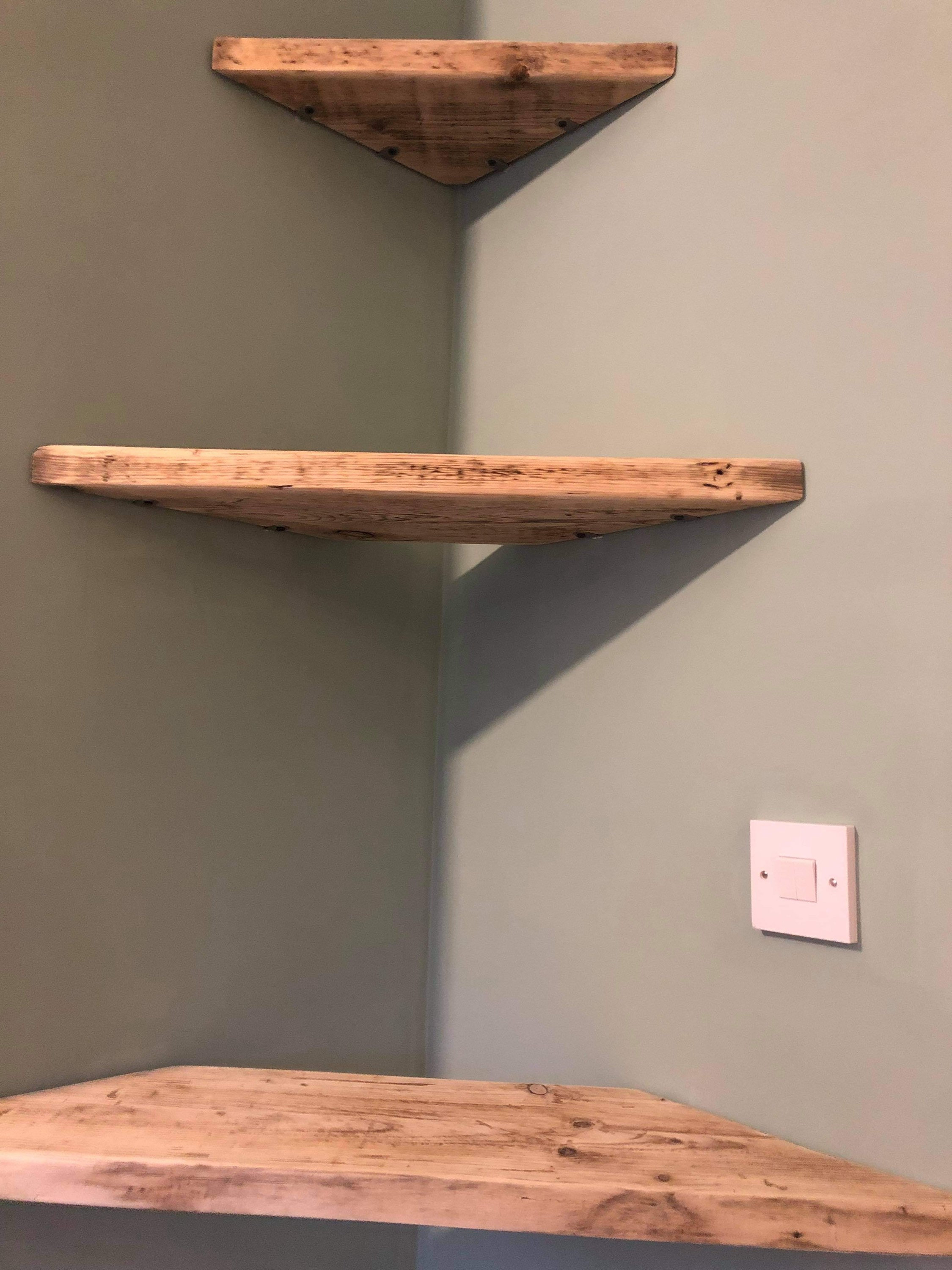 Corner floating shelves/reclaimed/scaffold boards/ shelving | Etsy