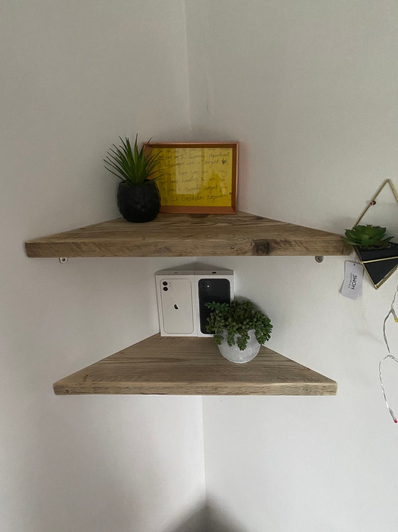 Corner floating shelves/reclaimed/scaffold boards/ shelving | Etsy