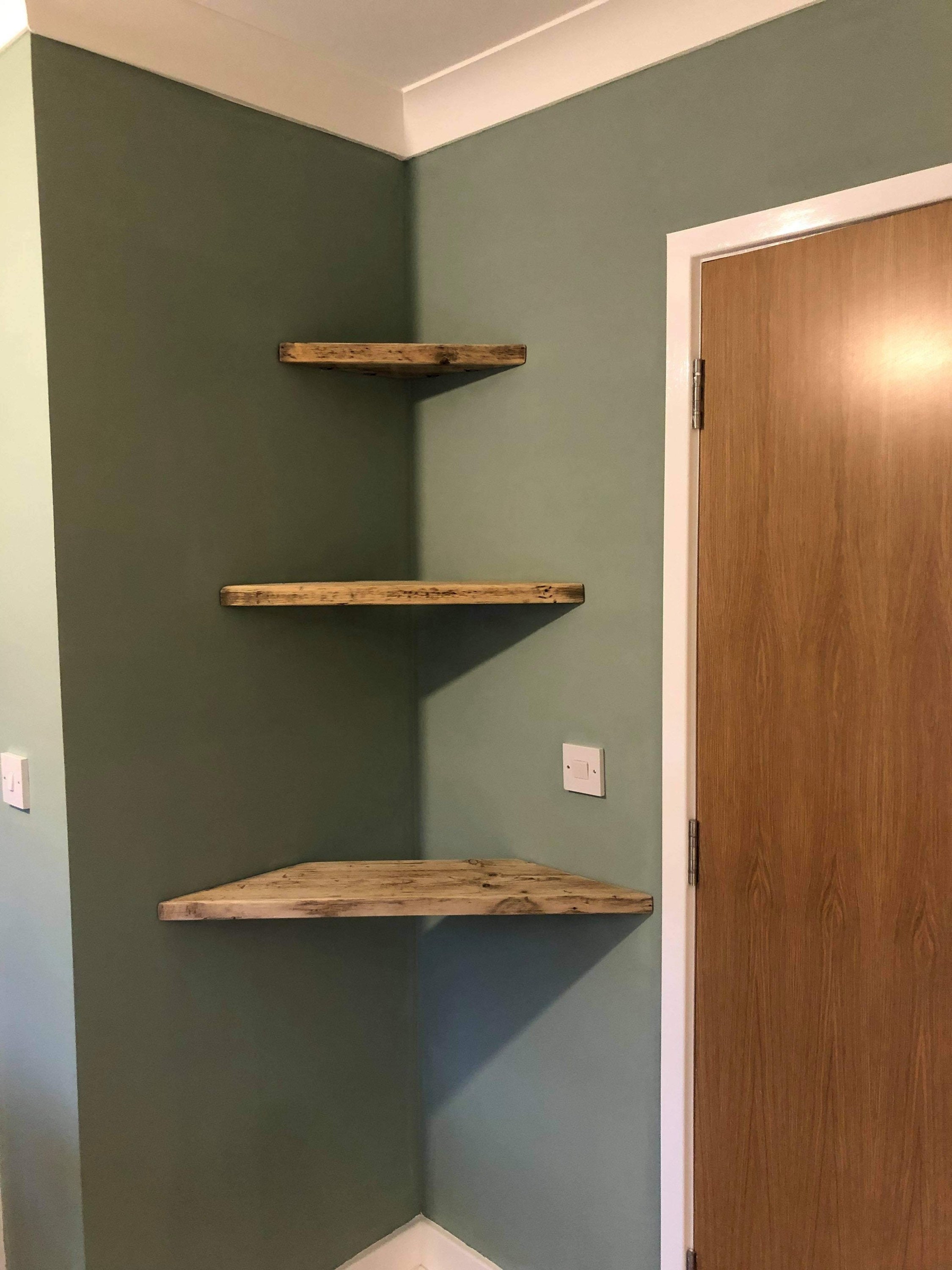Corner floating shelves/reclaimed/scaffold boards/ shelving | Etsy
