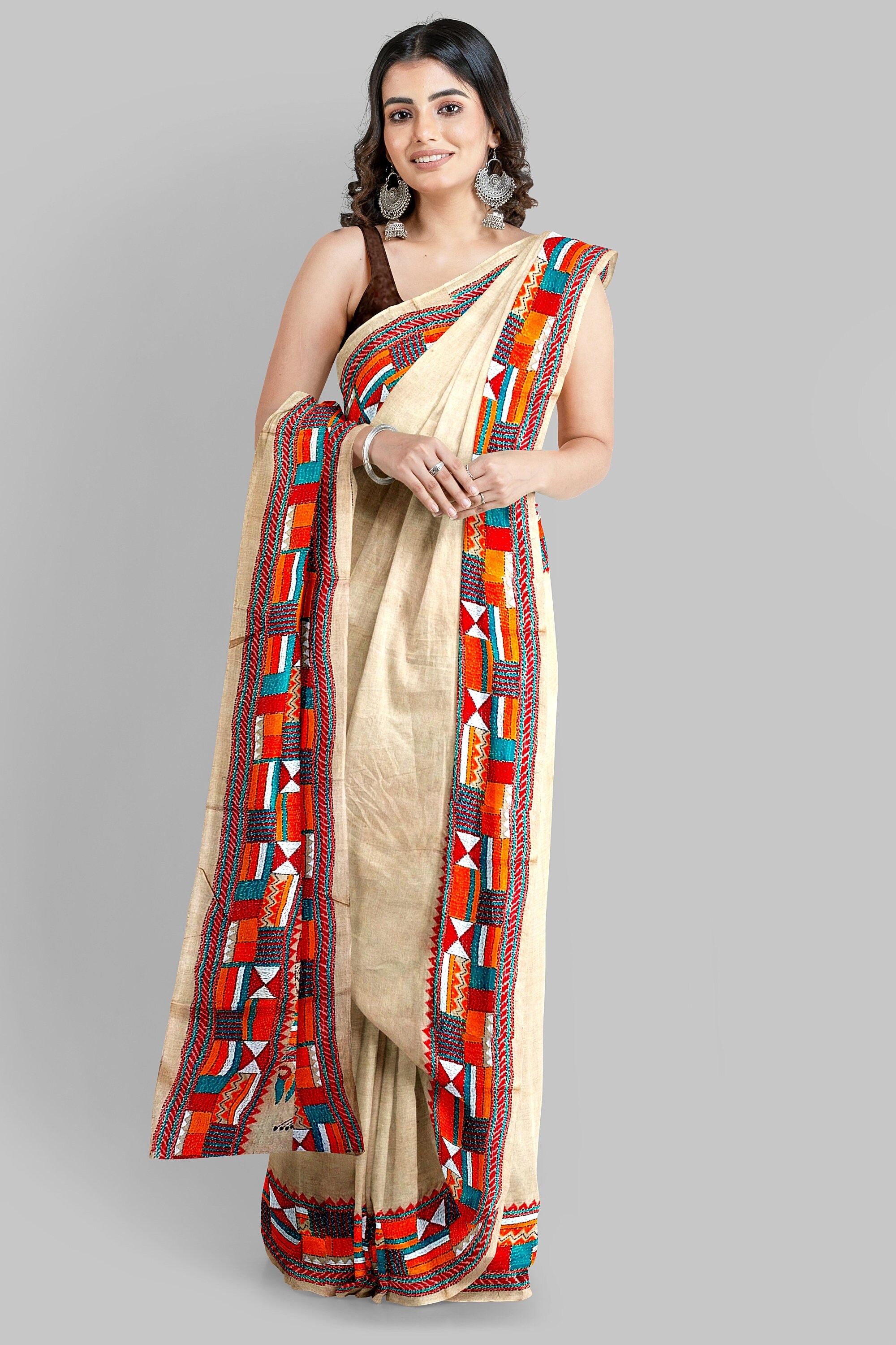 Gachhi Tussar Silk Saree Kantha Stitch Shantiniketan Silk | Etsy