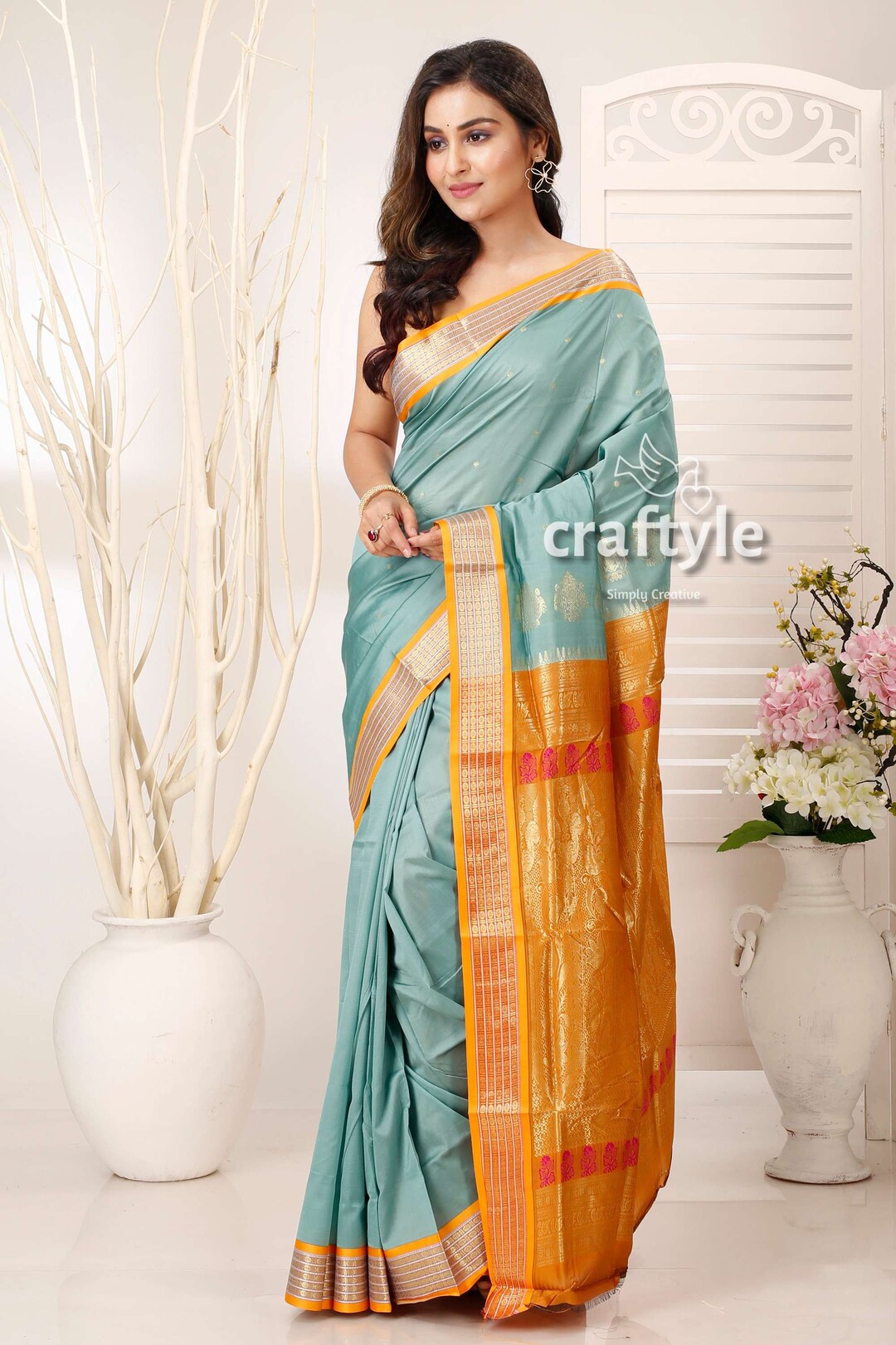 Light Sea Green Zari Border Bomkai Silk Saree Soft Silk for a Luxurious ...