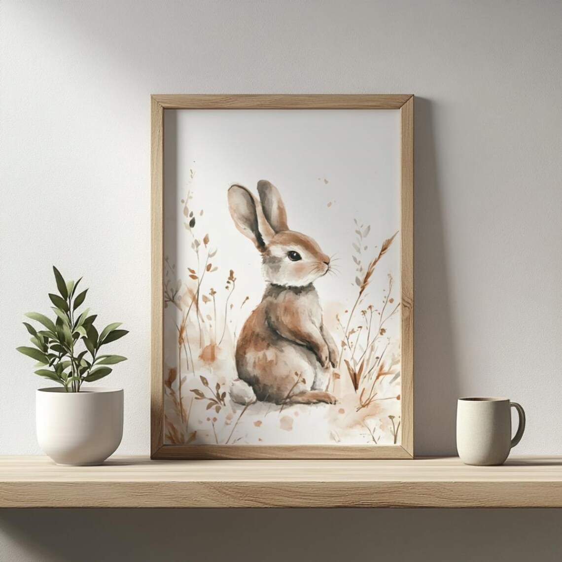 Watercolor Bunny Wall Art, Rustic Woodland Animal Print, Digital Rabbit ...