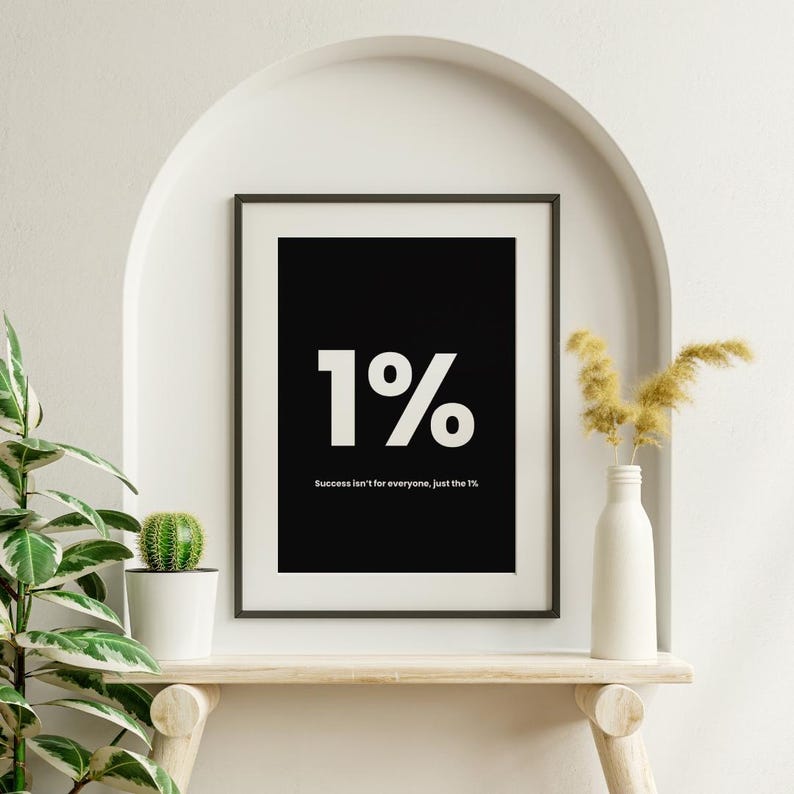 Motivational 1% Poster - Success Quote Wall Art, Black & White Hustle ...