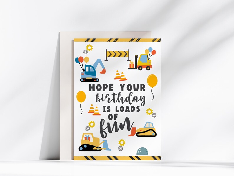 Excavator Birthday Card: Construction Theme, Fun Design (digital ...