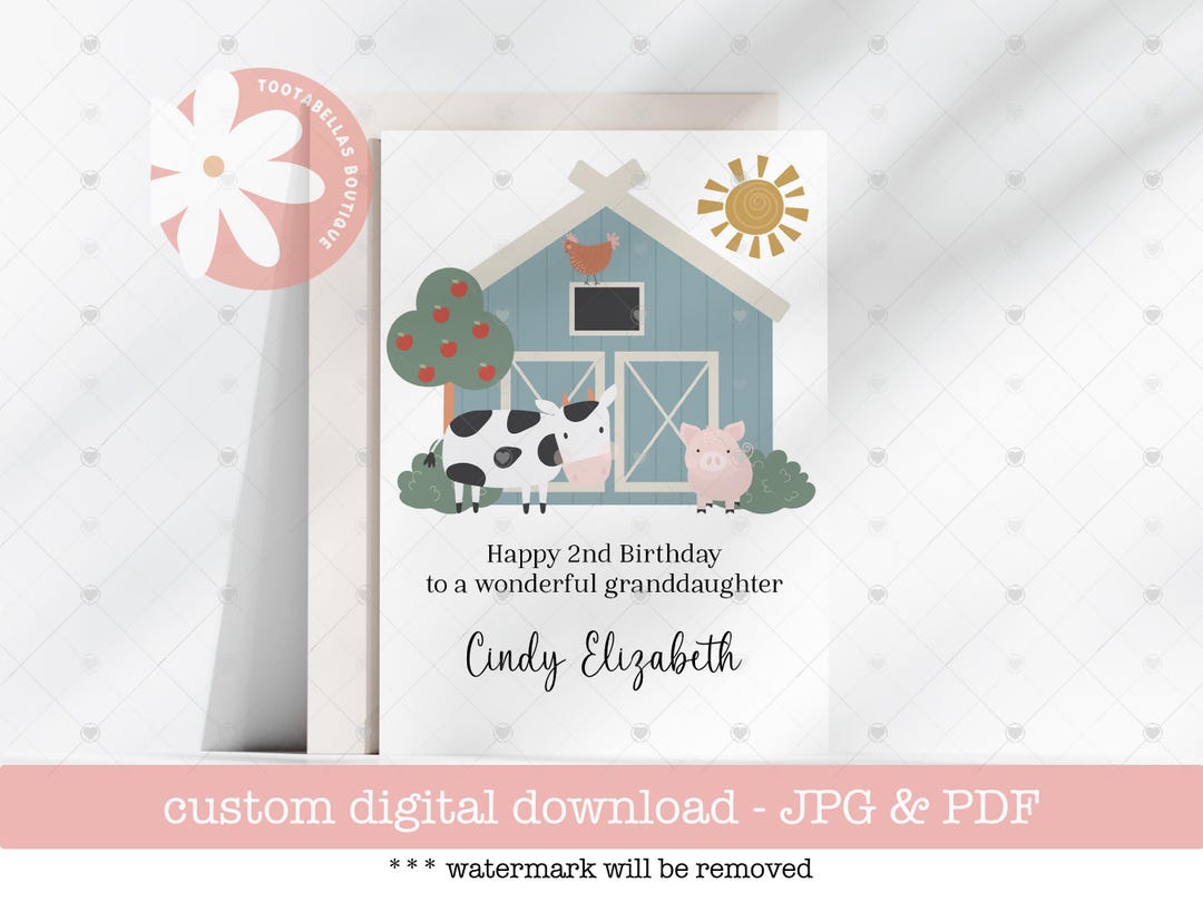 Farm Animal Birthday Card: Personalized Kids Theme (digital Download ...