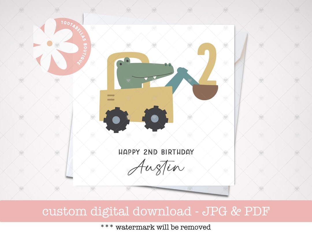 Personalized Digger Birthday Card for Boys (digital Download) - Etsy