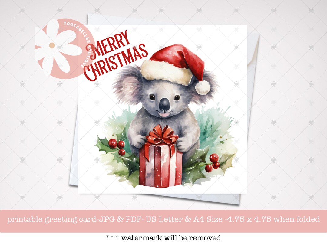 Printable Card, Merry Christmas Koala Christmas Card, Cute Koala ...