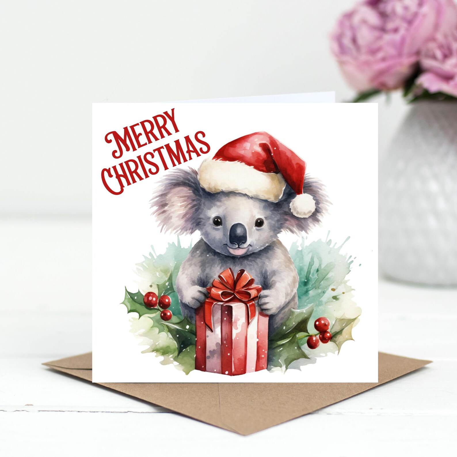 Printable Card, Merry Christmas Koala Christmas Card, Cute Koala ...