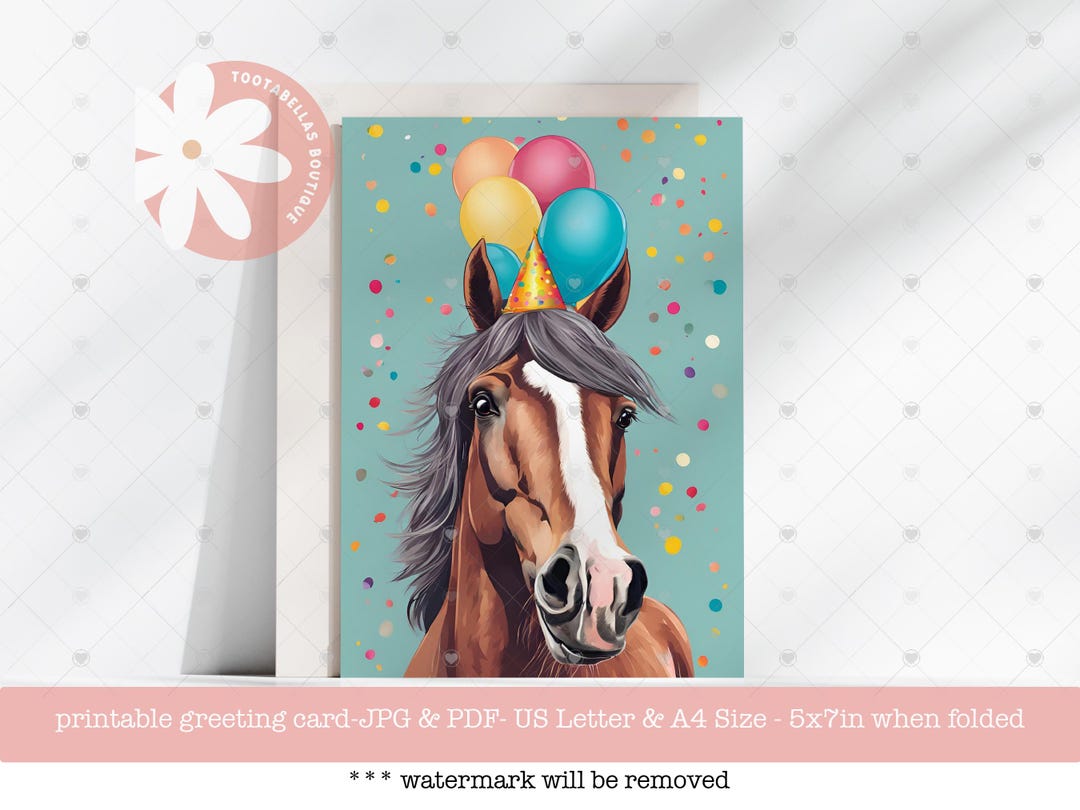 Printable Birthday Card, Instant Download, Horse Birthday Card, Horse ...