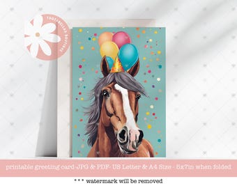 Happy Birthday Coloring Card Horse Happy Birthday Greeting Card Horse ...