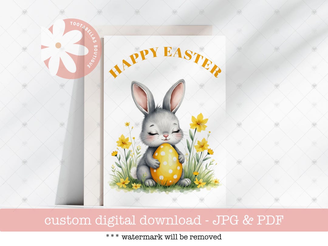 Printable Easter Card - 5x7 Instant Download, Happy Easter Bunny ...