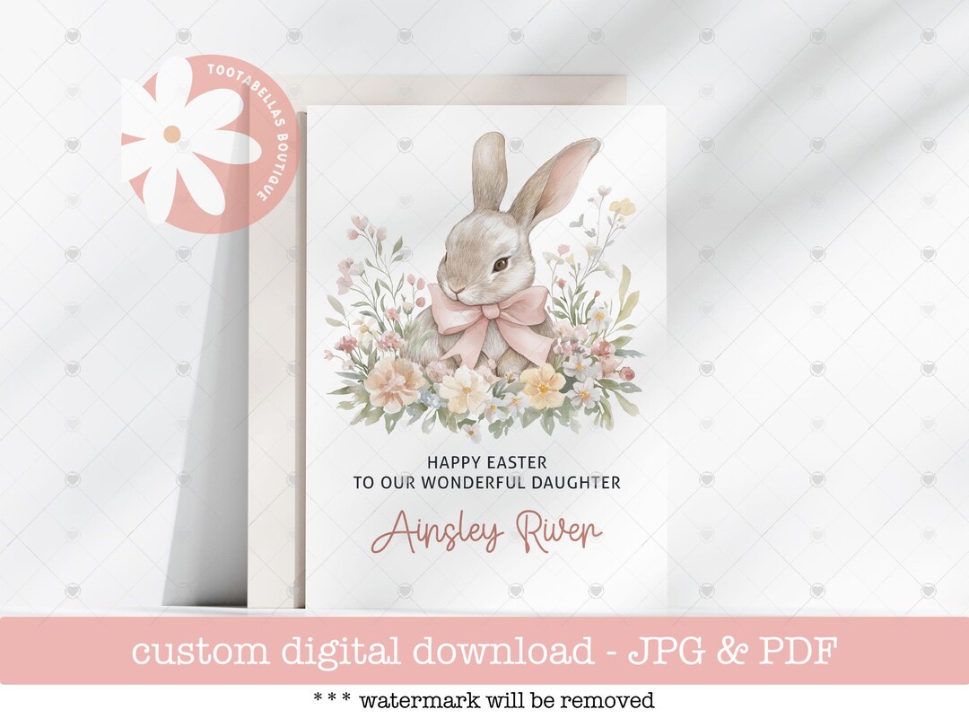 Digital Download | Printable Easter Card for Girls | Cute Personalized ...
