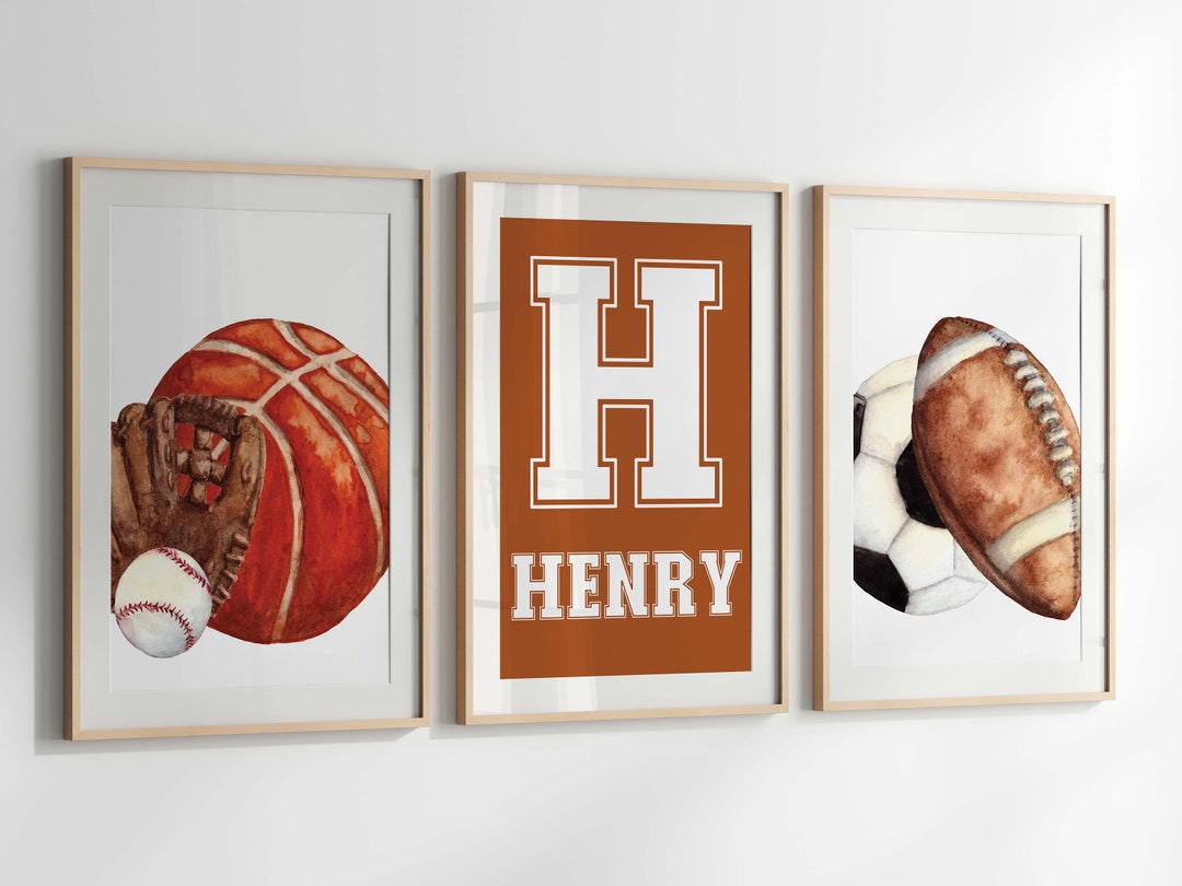 Sports Nursery Wall Art Set of 3, Kids Sports Decor, Personalized ...