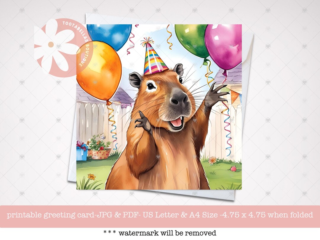 Printable Capybara Birthday Card, Kids Animal Party (digital Download ...
