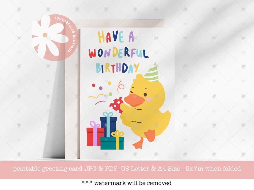 Printable Birthday Card - Cute Cartoon Duck Greeting Card, Happy ...