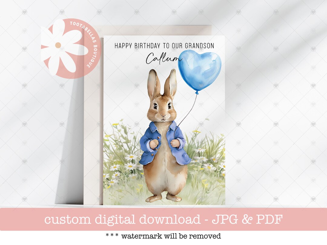 Printable Card, Peter Rabbit Birthday Card, Personalised, Birthday Card ...