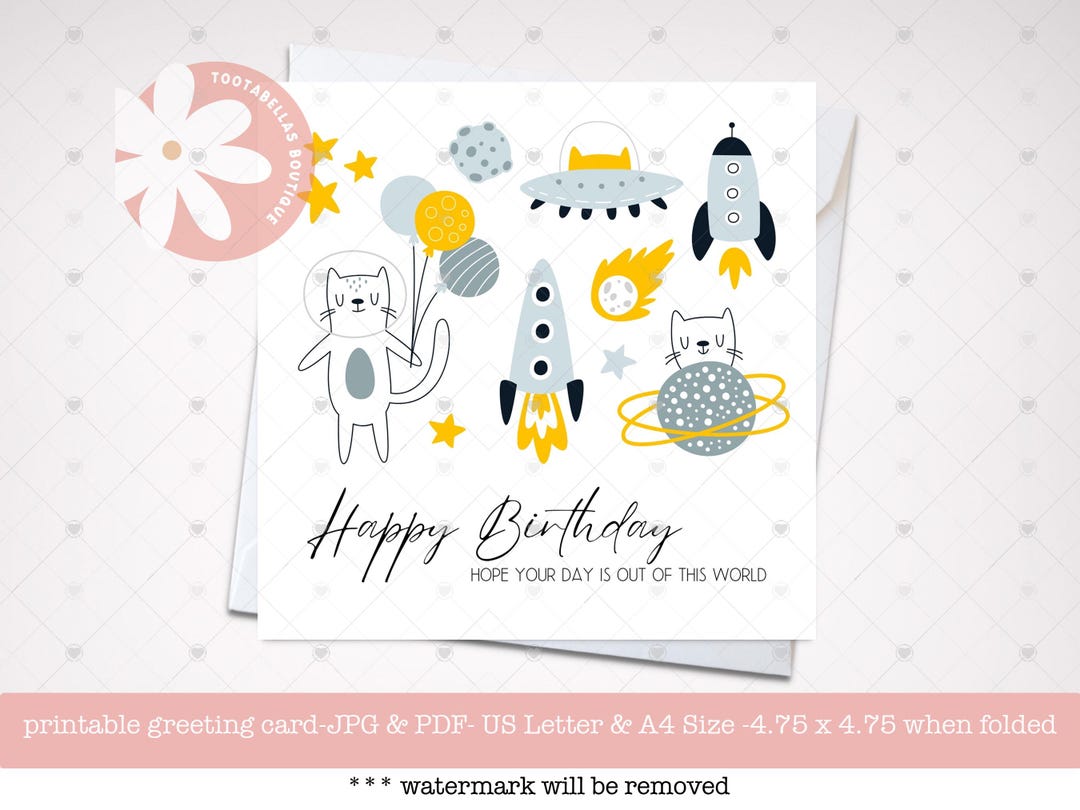 Printable Out of This World Birthday Card – Cute Outer Space Astronaut ...