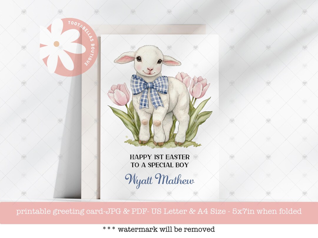 Custom Name Cute Lamb Easter Card - Digital Download for Boys, Perfect ...