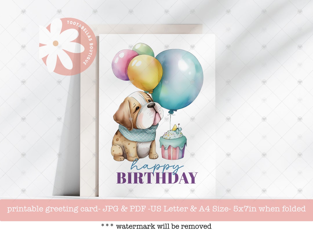 Printable Birthday Card, Printable Dog Birthday Card, Cute Dog Birthday ...