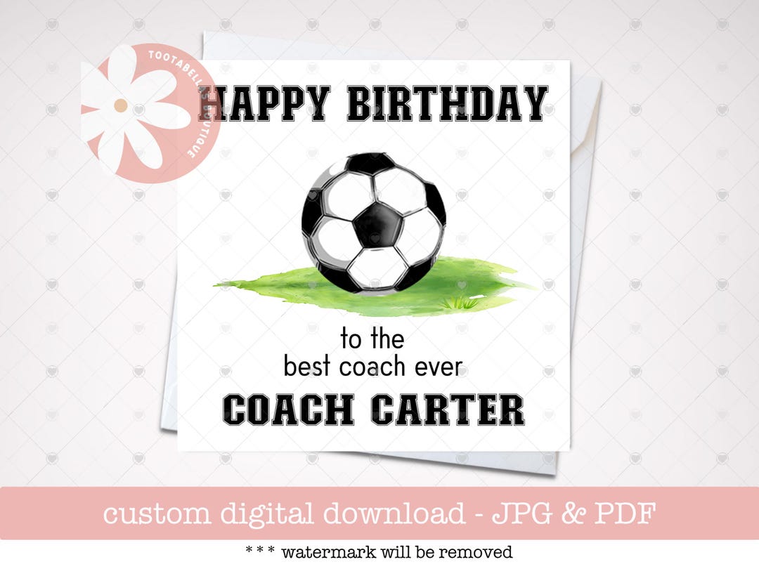 Printable Card, Soccer Birthday Card for Coach, Custom Football Card ...