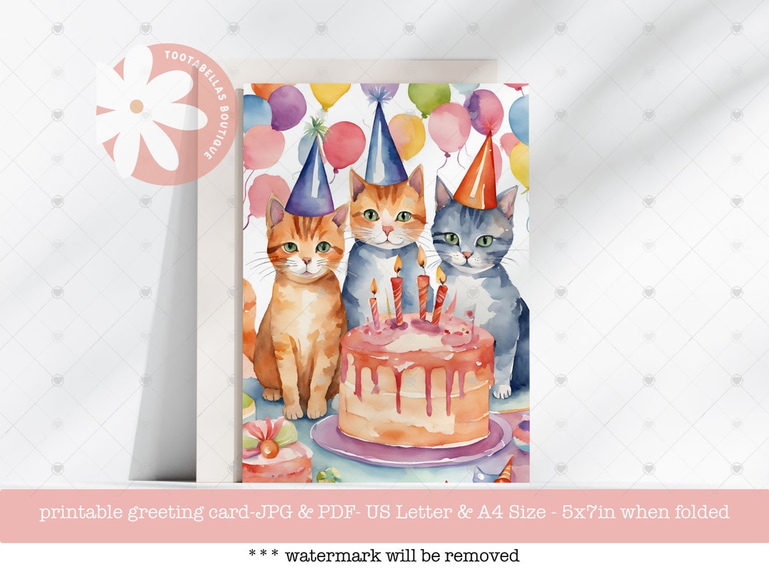 Happy Birthday Cat Lover Card - Printable 5x7 Instant Download, Cute ...
