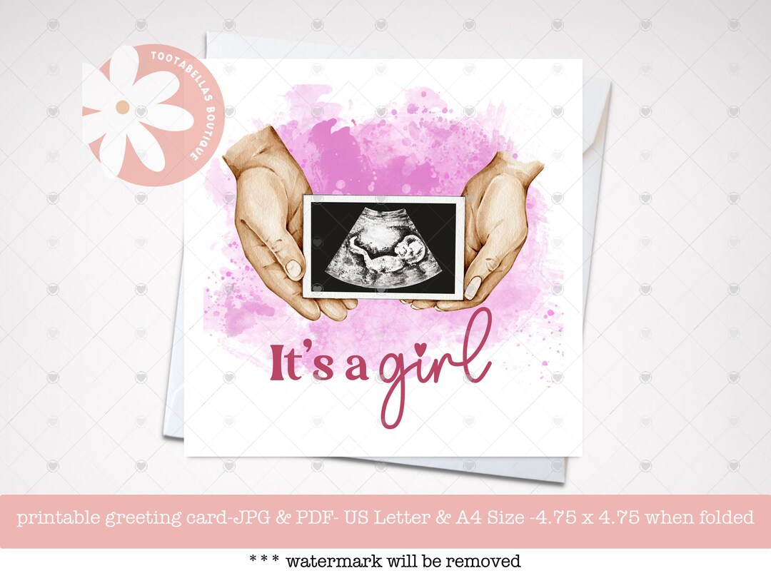 It's a Girl Card: Baby Shower Pregnancy Announcement (PDF & JPG) - Etsy