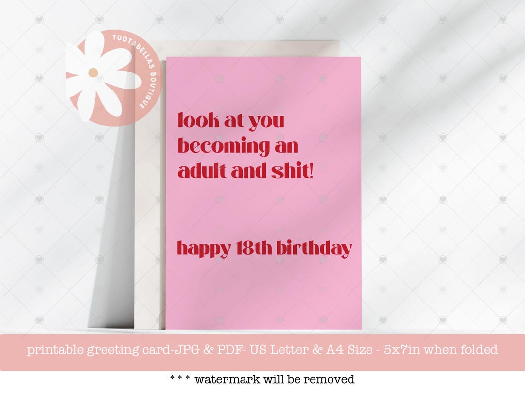 Funny 18th Birthday Card: Adulting Humor (printable 5x7) (digital ...